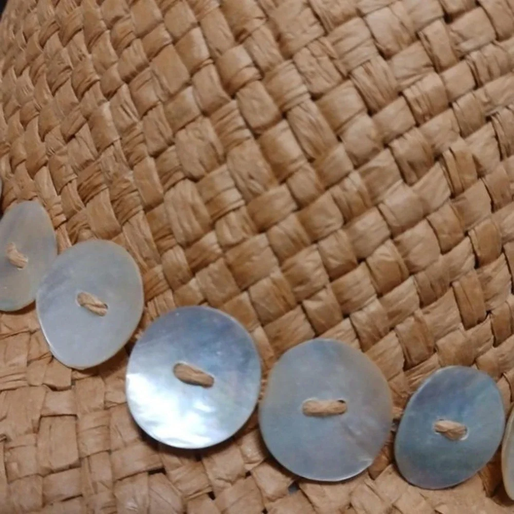 Accessories | Vintage 9s Tan Straw Sun Hat With Pearly Button Trim ...